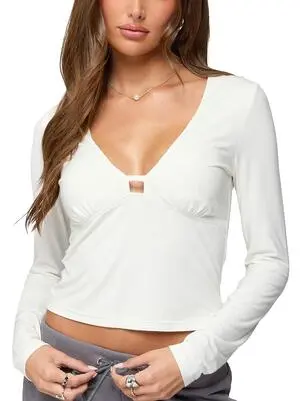 EDIKTED Lovisa V Neck Long Sleeve Top