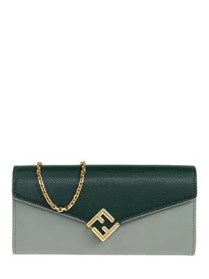 Fendi Ff Diamonds Clutch On A Chain - Green