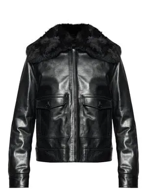 Dolce & Gabbana Leather Jacket With Fur Collar - Black