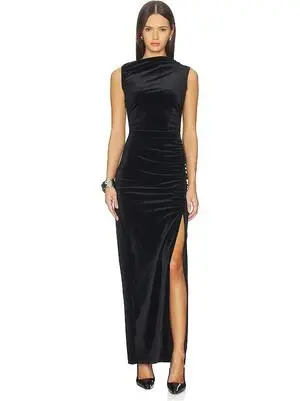 Good American Velvet High Neck Maxi Dress - Black001