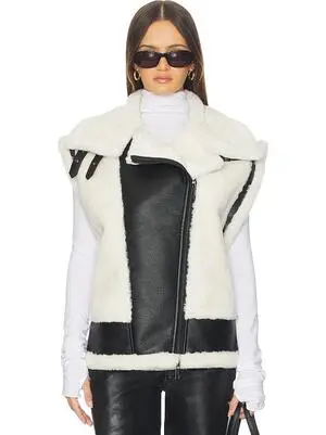 Jocelyn Faux Shearling & Leather Moto Vest - Black & Ivory