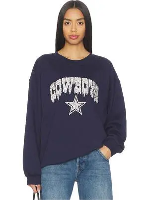 THE WILD COLLECTIVE Cowboys Oversized Crew Pullover With Crystal Rock - Navy