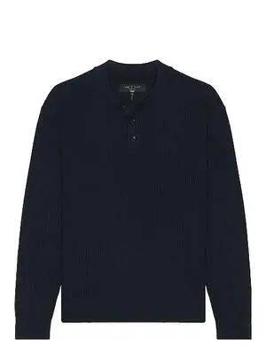 Rag & Bone Crawford Cashmere Blend Long Sleeve Polo - Navy
