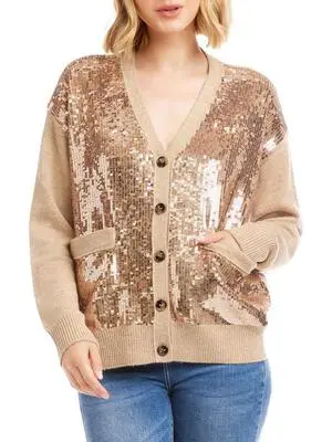 Karen Kane Sequin Cardigan - Dark Oatmeal