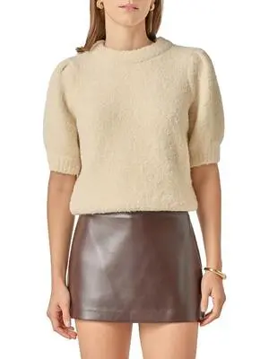 English Factory Puff Sleeve Bouclé Sweater - Cream