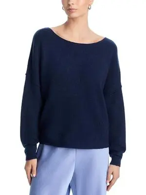 American Vintage Boat Neck Drop Shoulder Sweater - Navy Blue