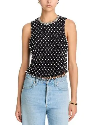 Alice + Olivia Amal Embellished Boxy Tank - Black/mutli