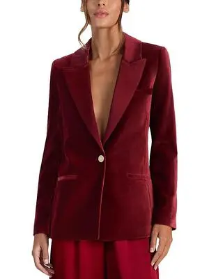 Alice + Olivia Silas Velvet Blazer - Oxblood