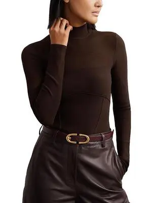 REISS Sofia Mesh Knit Top - Chocolate