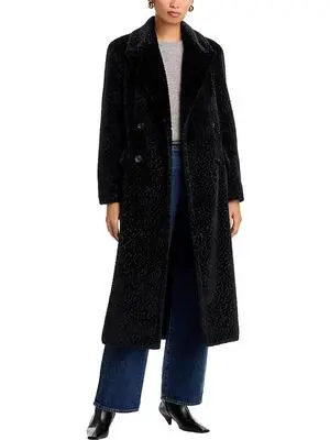 Avec Les Filles Textured Faux Fur Coat - Black