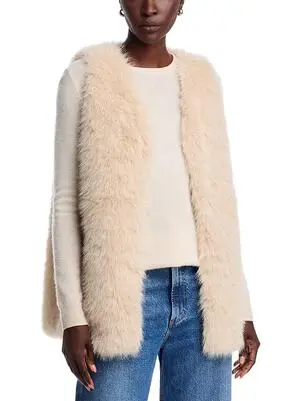 Surell Faux Fur Long Vest - Beige