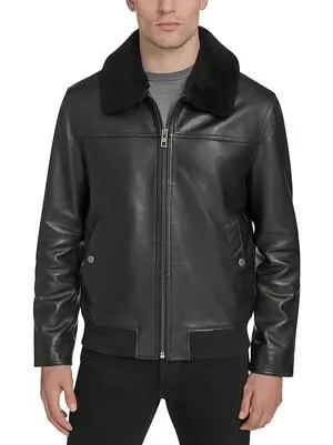 Andrew Marc Hedland Aviator Leather Jacket Black