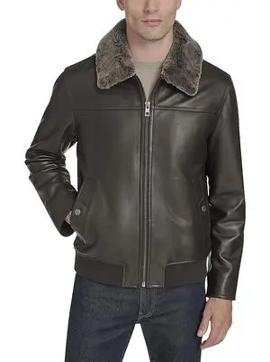 Andrew Marc Hedland Aviator Leather Jacket - Chocolate