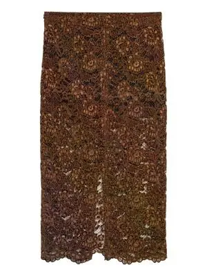 A PAPER KID Lace Slit Midi Skirt - Brown