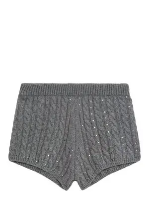 A PAPER KID Cable-knit Embellished Shorts - Grey