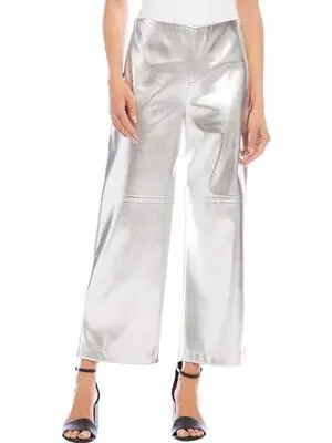 Karen Kane Crop Faux Leather Wide Leg Pants - Silver