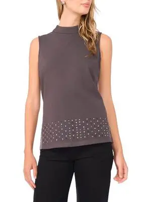Vince Camuto Bead Detail Mock Neck Top - Medium Heather Grey