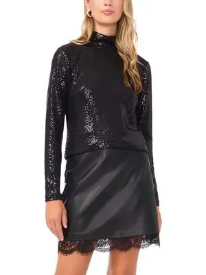 Vince Camuto Sequin Turtleneck Top - Rich Black