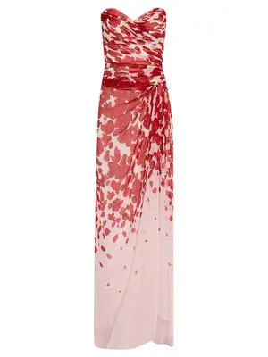 Monique Lhuillier Strapless Draped Chiffon Gown - Candy Multi