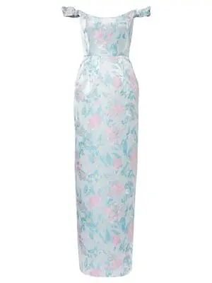 MARKARIAN Yolanda Floral Brocade Off-shoulder Gown - Blue