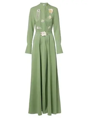 Oscar De La Renta Embroidered Silk-blend Georgette Gown - Green