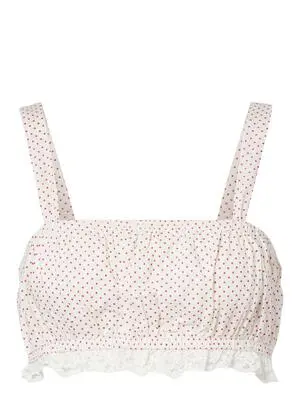 Posse Marlowe Lace-trimmed Polka-dot Crop Top - White