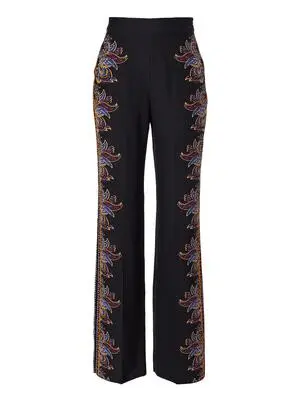 Etro Paisley Silk Wide-leg Pants - Black