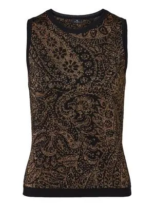 Etro Paisley Wool-blend Lamé Tank Top - Black