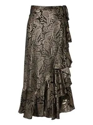 Etro Paisley Ruffled Silk-blend Midi Skirt - Black