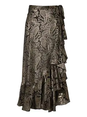 Etro Paisley Ruffled Silk-blend Midi Skirt - Black