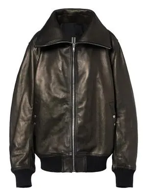 Rick Owens Leather Bomber Jacket - Black