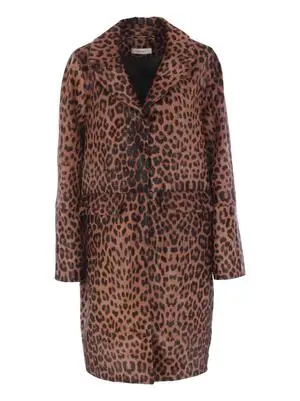 MINE BILGI Leopard-Print Pony Hair Long Coat