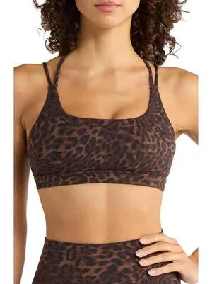 MPG Leopard Print Strappy Sports Bra - Caribou Leopard