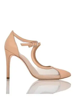JOAN OLOFF SHOES Rebecca Mesh & Leather Pumps - Nude
