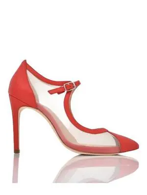JOAN OLOFF SHOES Rebecca Mesh & Leather Pumps - Red