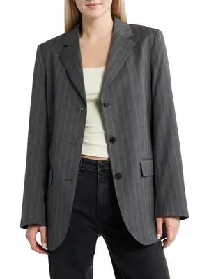 Topshop Three-button Pinstripe Blazer - Charcoal