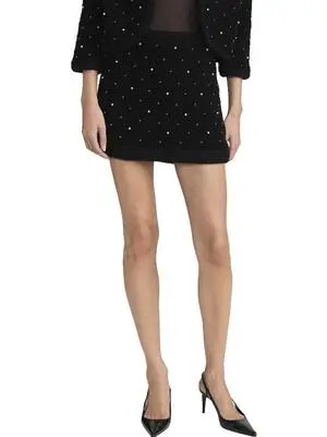 FRAME Embellished Knit Wool Blend Miniskirt - Black