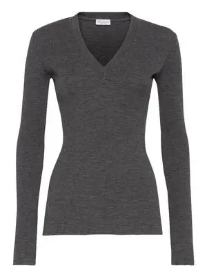 Brunello Cucinelli Wool V-neck Sweater - Grey