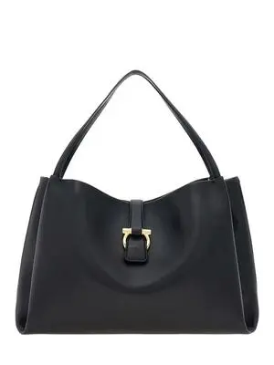 FERRAGAMO Large Leather Shoulder Bag - Black