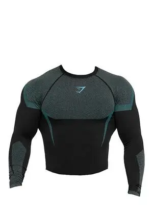 GYMSHARK Onyx 5.0 Seamless Long Sleeve Muscle Fit T-shirt - Black/brand Blue