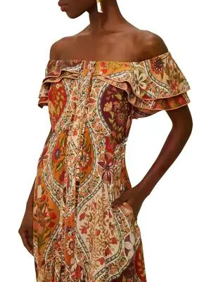 Farm Rio Floral Print Maxi Dress - Orange