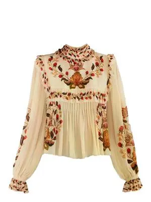 Farm Rio Floral Ruffled Blouse - Neutrals