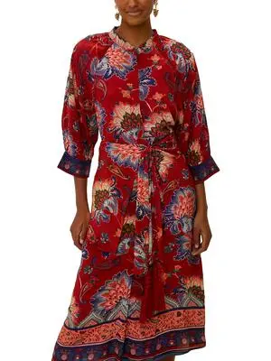 Farm Rio Tie-waist Floral Midi Dress - Red
