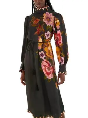 Farm Rio Floral Midi Dress - Black
