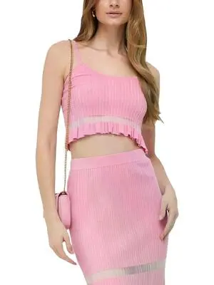 Pinko Ruffled Ribbed Knit Top - Pink
