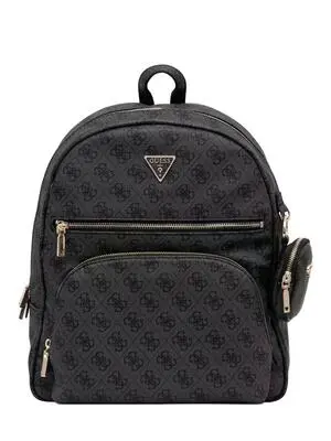 Guess Monogram Backpack With Zip Pocket - Black