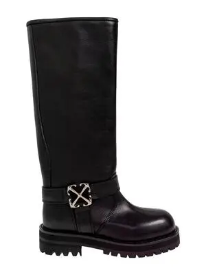 OFF-WHITE Logo-Plaque Round-Toe Biker Boots