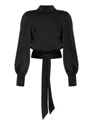 GESTUZ Tie-detail Long-sleeve Top - Black