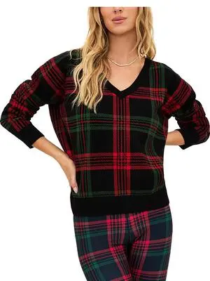 Beach Riot Joey V Neck Pullover Sweater - Ribbon Plaid