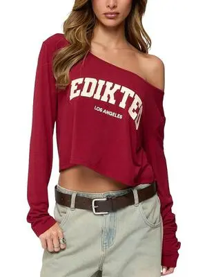 EDIKTED Off Shoulder Top Burgundy